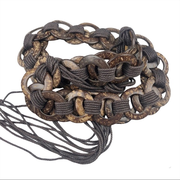 Accessories | Adjustable Boho Macrame Fringe Belt Coconut Shell Rings ...